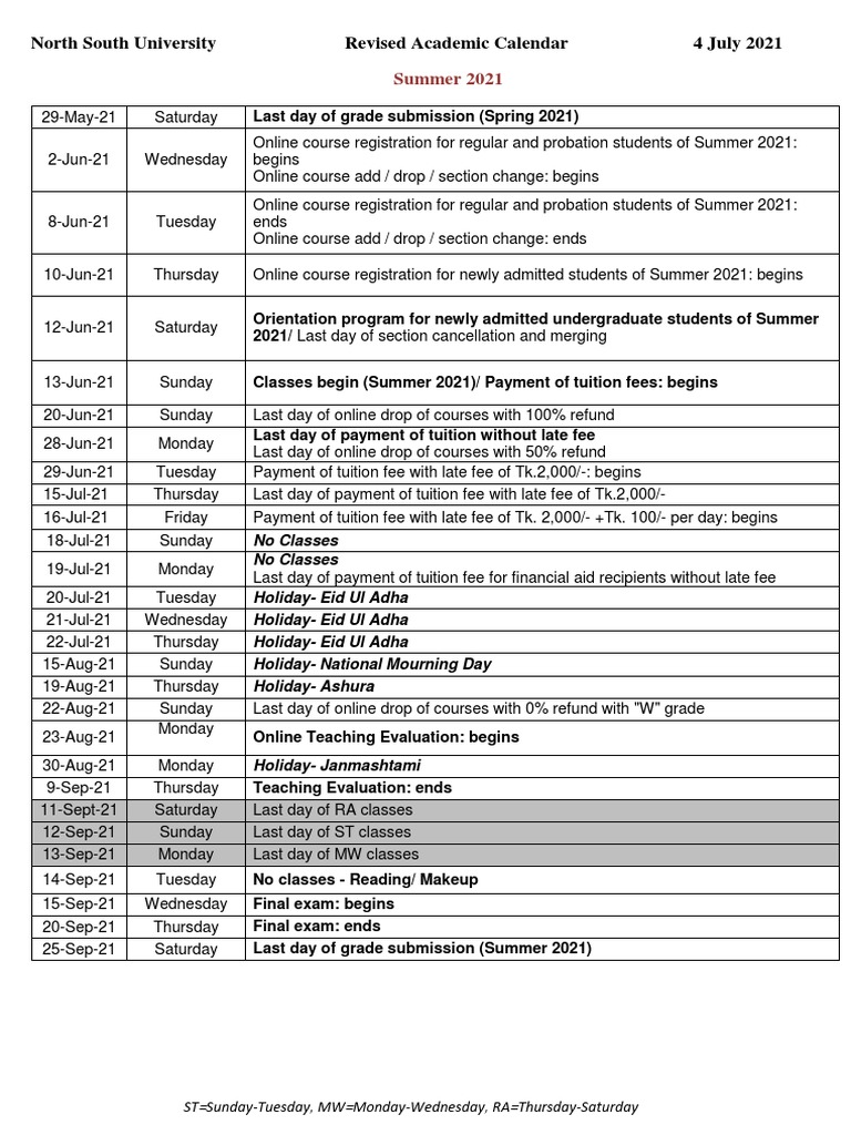 5-240.revised Academic Calendar Summer 2021 04-07-2021 PDF | PDF ...
