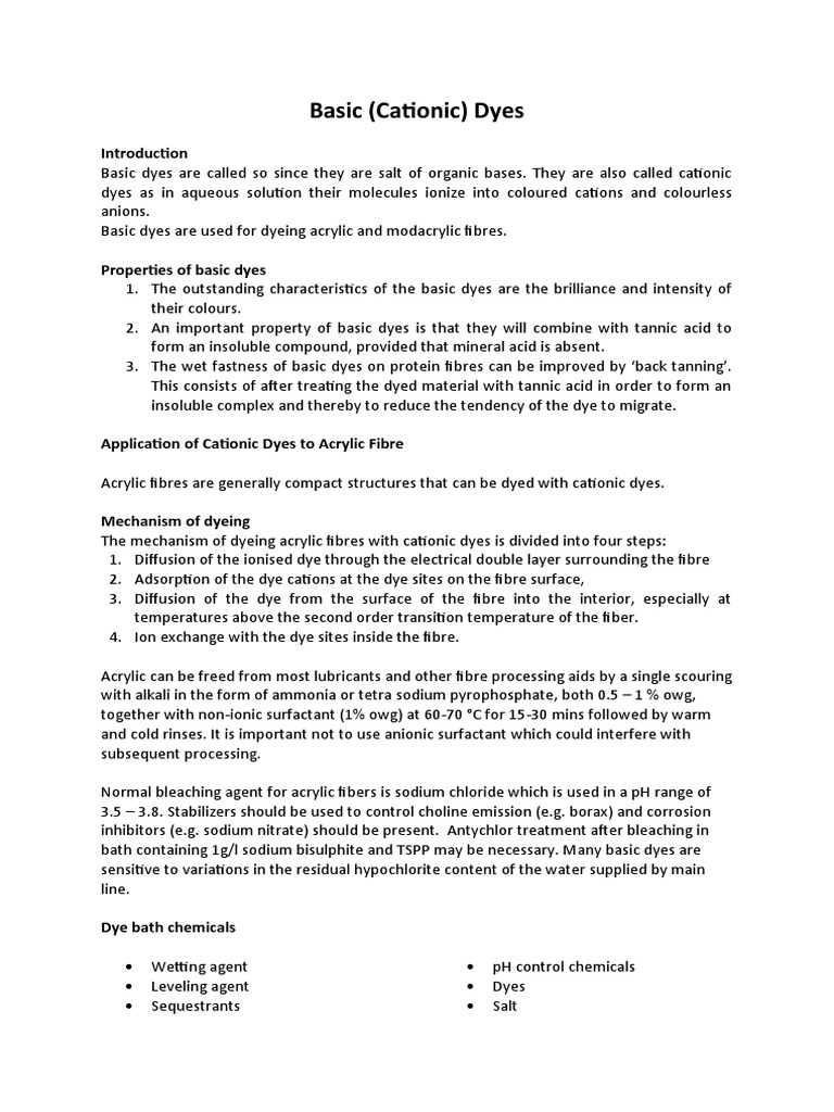 Basic Dyes | PDF | Dye | Ion
