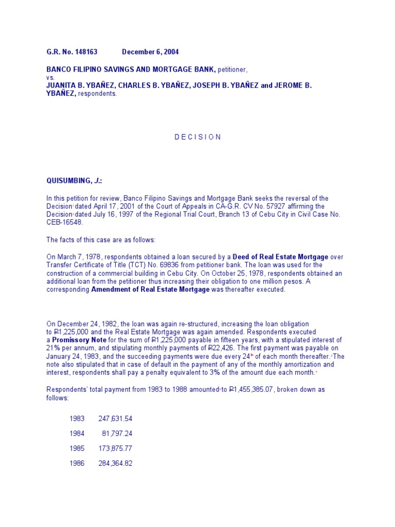 Banco Filipino V. Ybanez | PDF | Loans | Usury