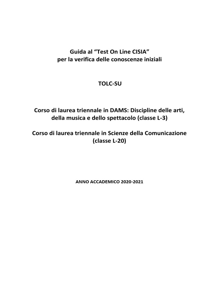 Guida Per Lo Svolgimento Del Tolc-Su / Cisia | PDF