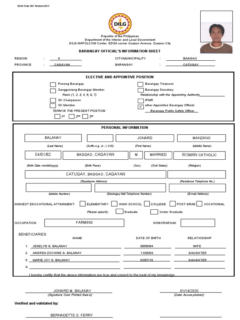 Bois Form Revised 2020 | PDF | Philippines | Computing And Information ...