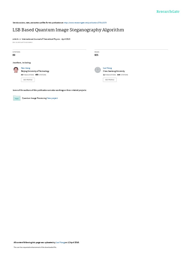 LSB Based Quantum Image Steganography Algorithm | PDF | Applied ...