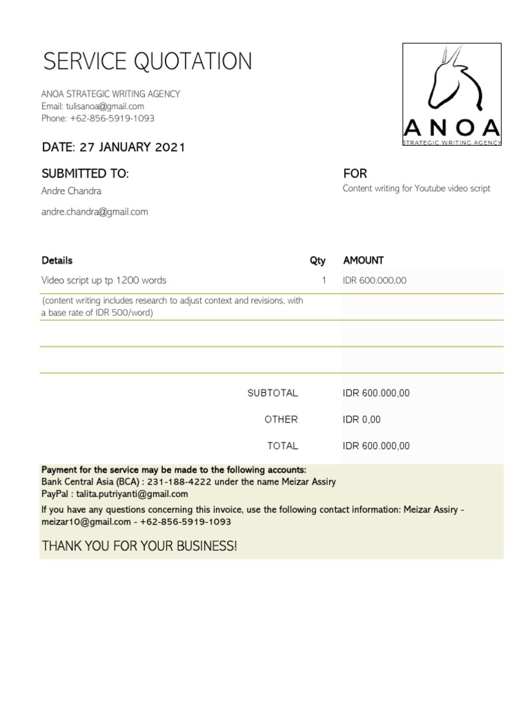 Quotation For Video Script | PDF