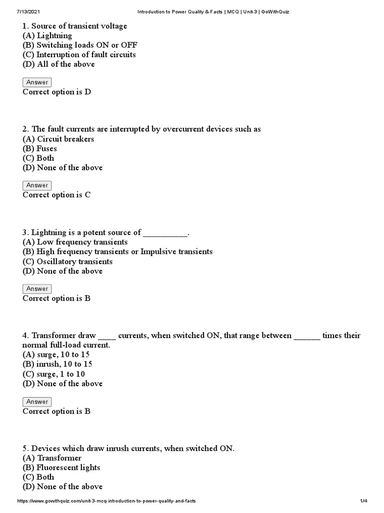 Introduction To Power Quality & Facts - MCQ - Unit-3 - GoWithQuiz | PDF ...