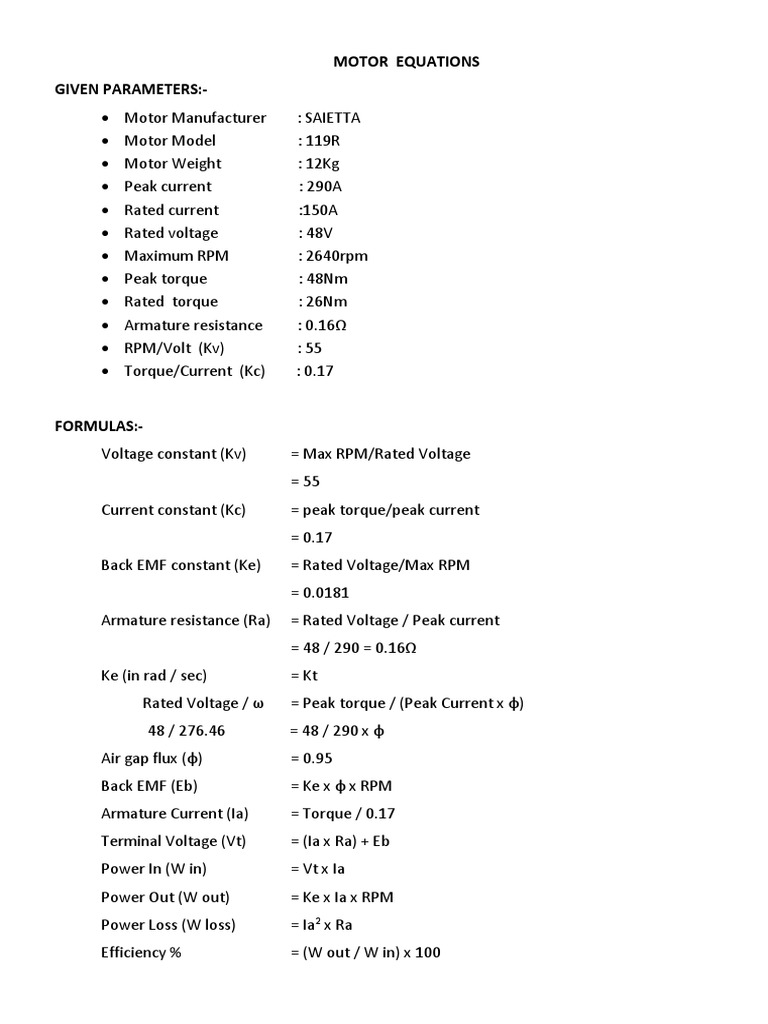Motor Calculations | PDF