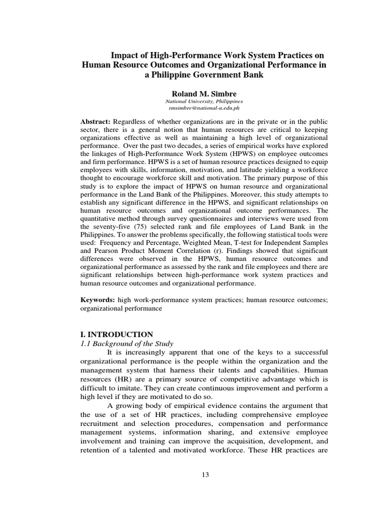 Impact of High Performance Work System Practices | PDF | P Value ...
