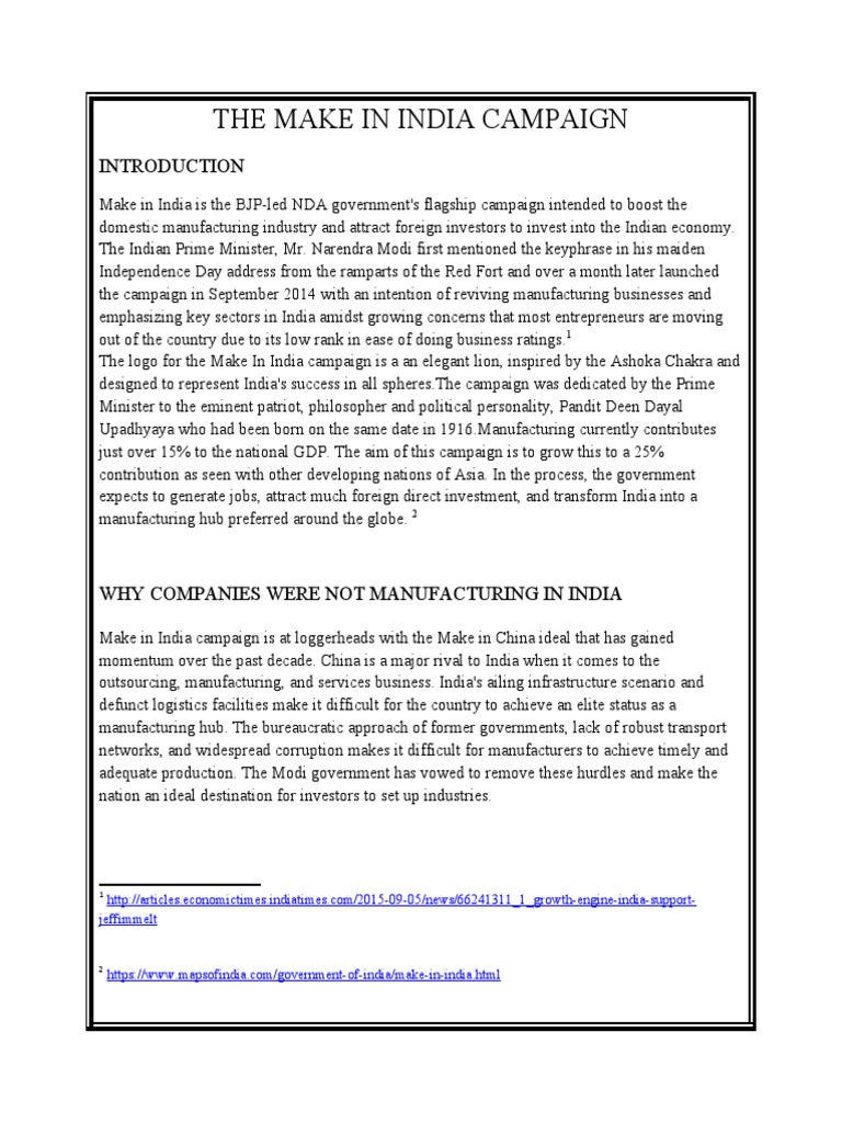 Overview of Make in India Campaign | PDF | Economy Of India | Economies