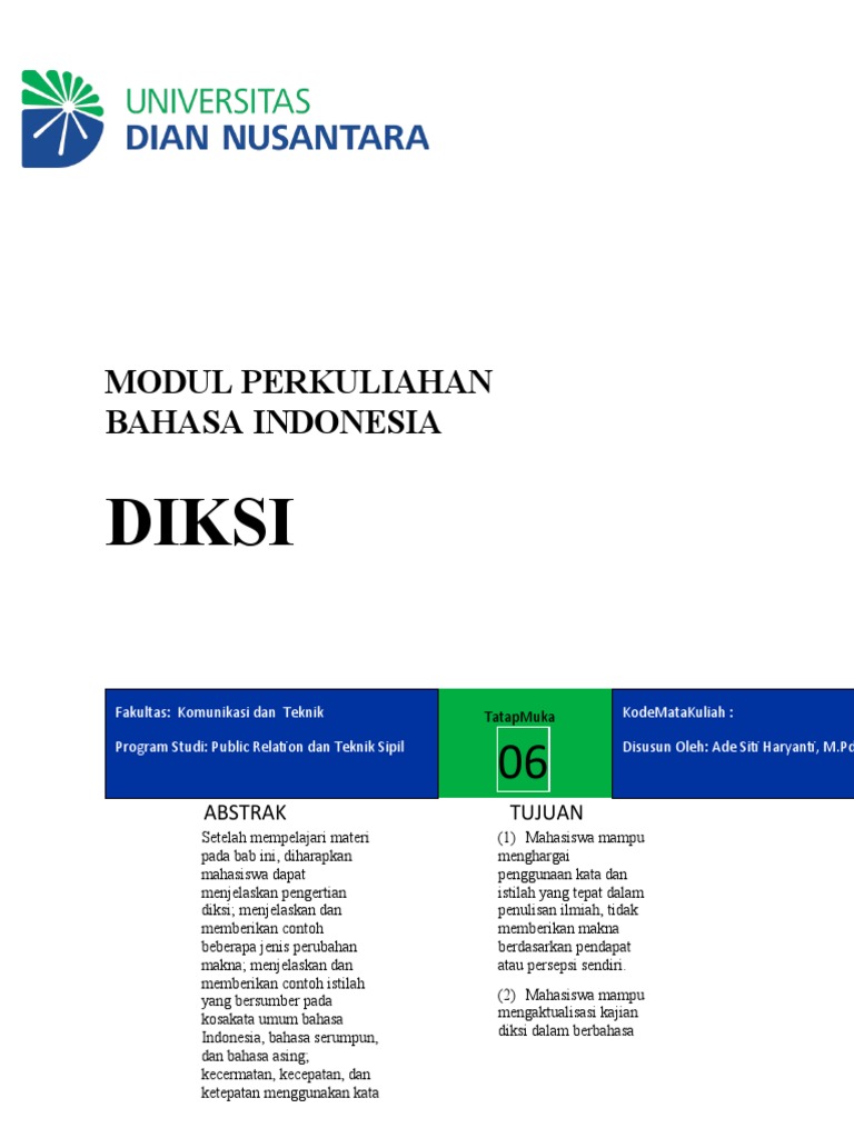 Diksi untuk Mahasiswa Komunikasi | PDF | Karier & Perkembangan | Seni & Disiplin Bahasa