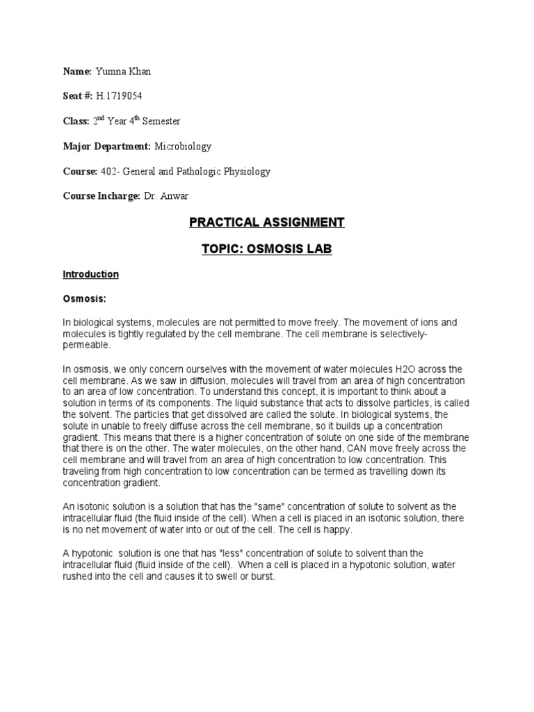 Practical Assignment (Physiology) | PDF | Osmosis | Cell Membrane