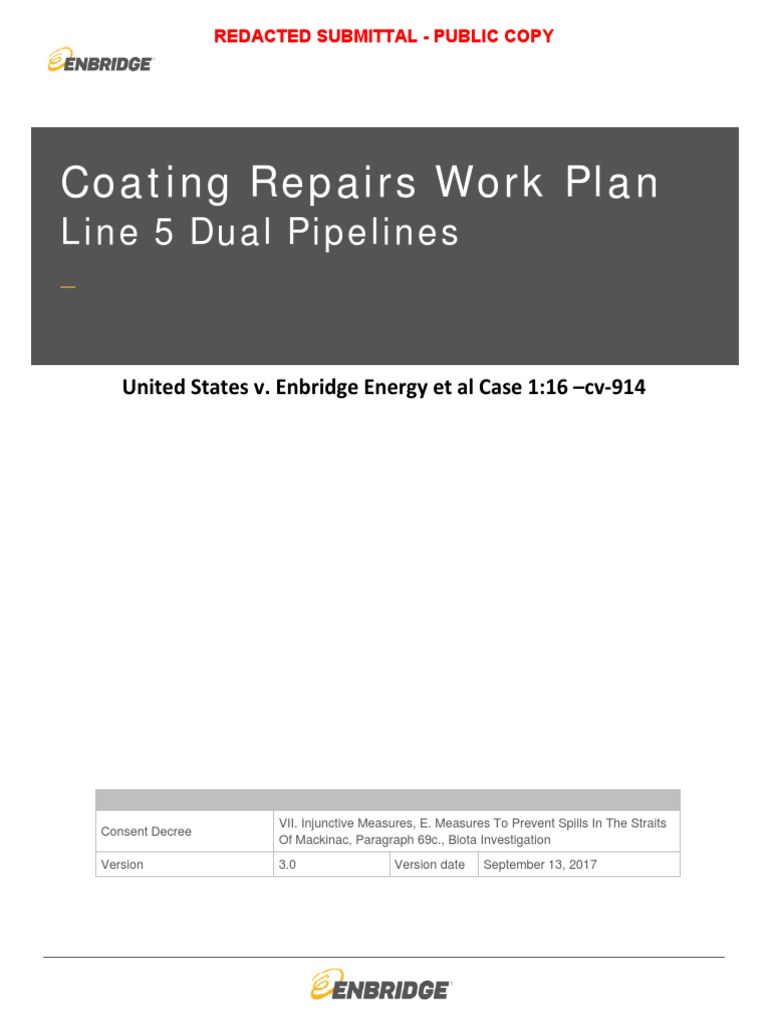 (Public) Enbridge Line 5 Coating Repair Work Plan v3.0 | Descargar ...