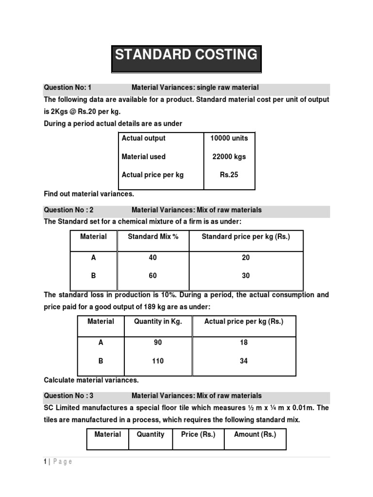 Standard Costing Variance Analysis | PDF | Labour Economics | Personal ...