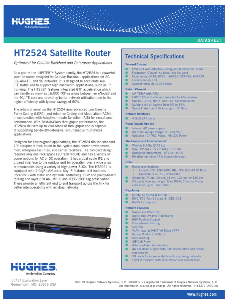 HT2524 Satellite Router: Technical Specifications | PDF | I Pv6 | 4 G