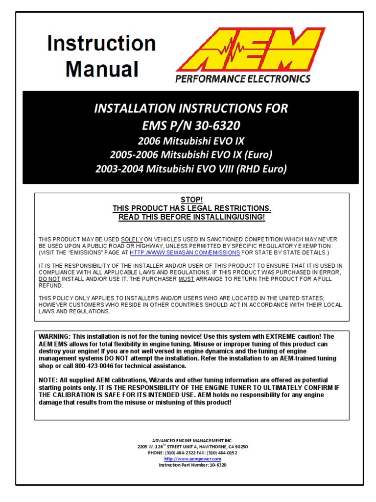 Installation Instructions For EMS P/N 30-6320 | PDF | Turbocharger ...