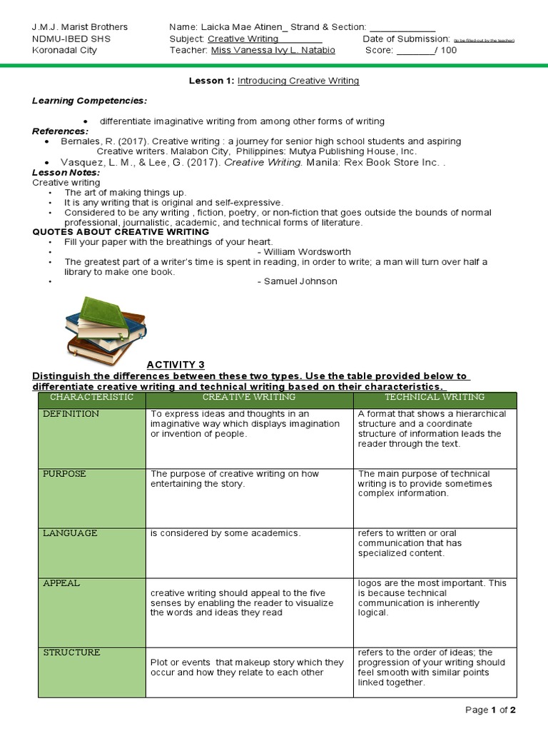Vasquez, L. M., & Lee, G. (2017) - Creative Writing. Manila: Rex Book ...