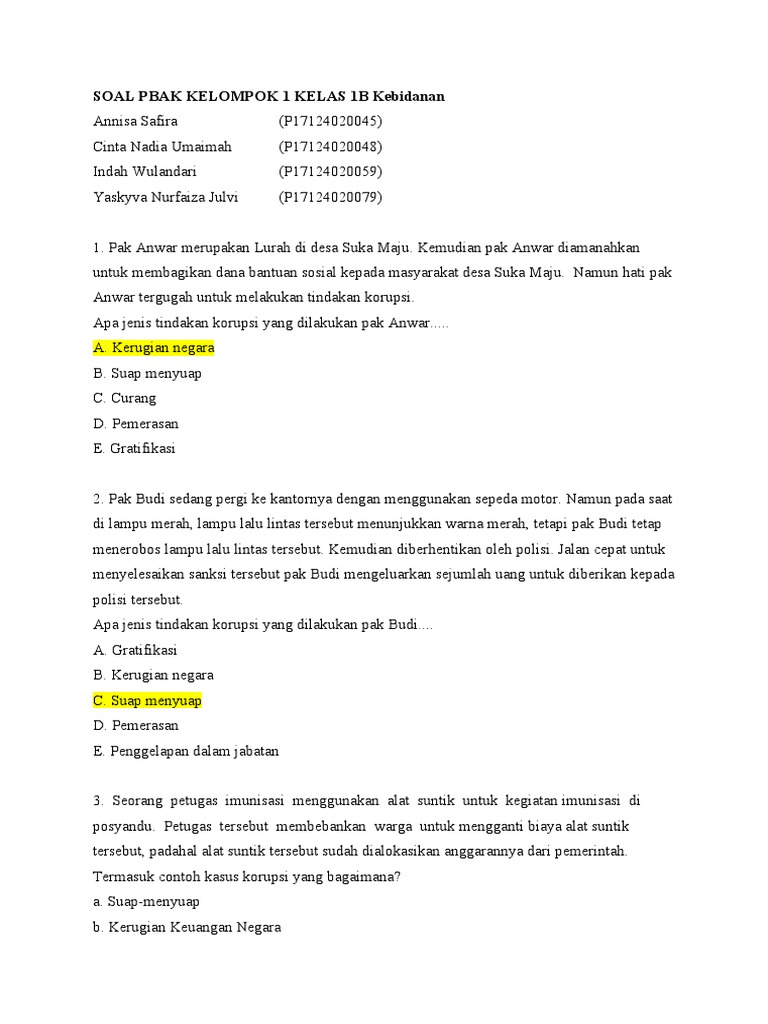 Soal Pbak Kel 1 | PDF
