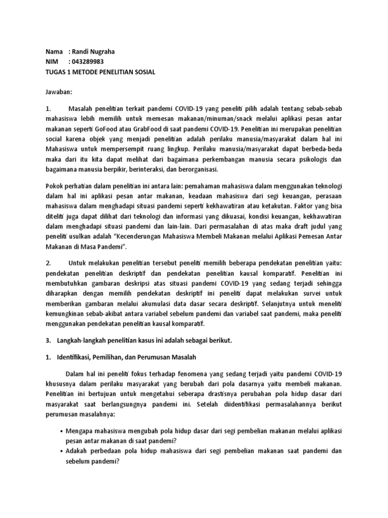 Tugas 1 Metode Penelitian Sosial Ut 202101 Pdf