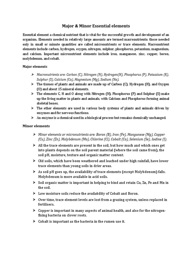 Major and Minor Elements. | PDF | Osmosis | Nutrients