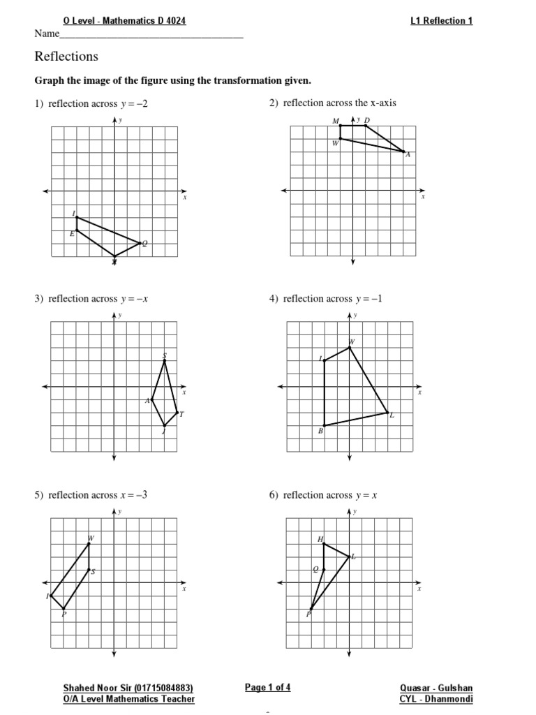 Reflections: Graph The Image of The Figure Using The Transformation ...