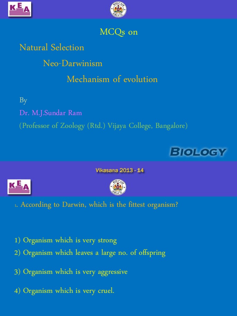 Mcqs On Natural Selection Neo Darwinism Mechanism of Evolution | PDF | Natural Selection | Heredity