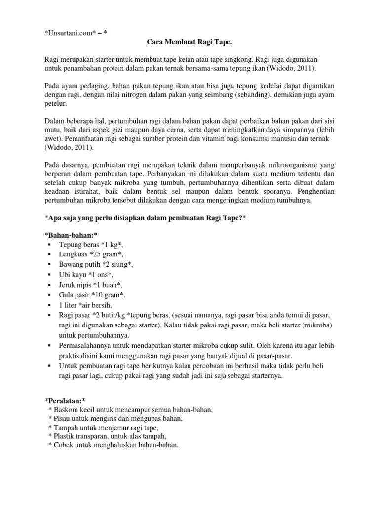 Cara Membuat Ragi Tape | PDF