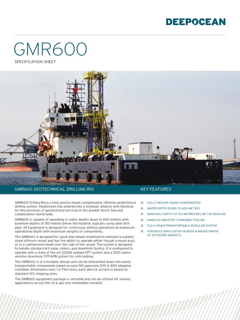 Specification Sheet: Gmr600 Geotechnical Drilling Rig Key Features ...