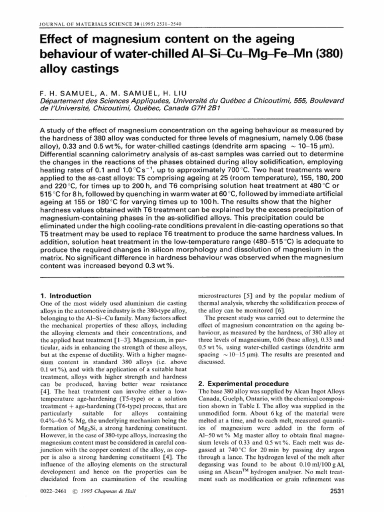 Effect of Magnesium Content On The Ageing Behaviour of Water-Chilled AI ... Effect of Magnesium Content On The Ageing Behaviour of Water-Chilled AI ...