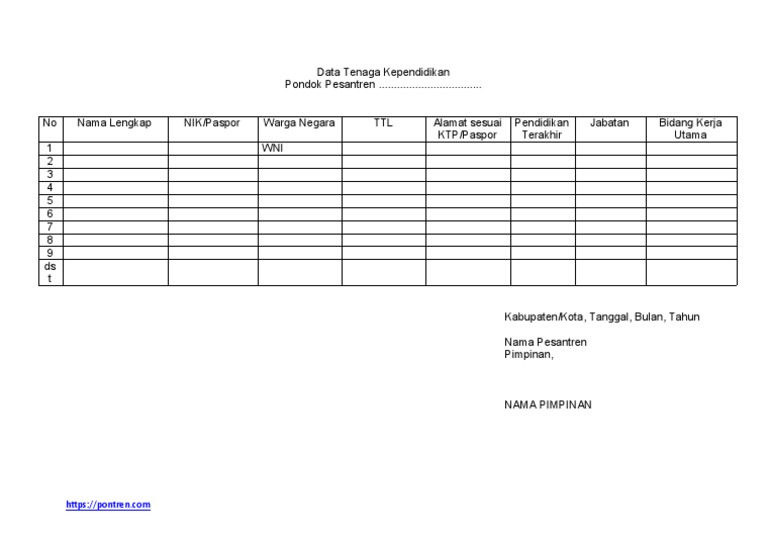 Format Data Tenaga Kependidikan | PDF