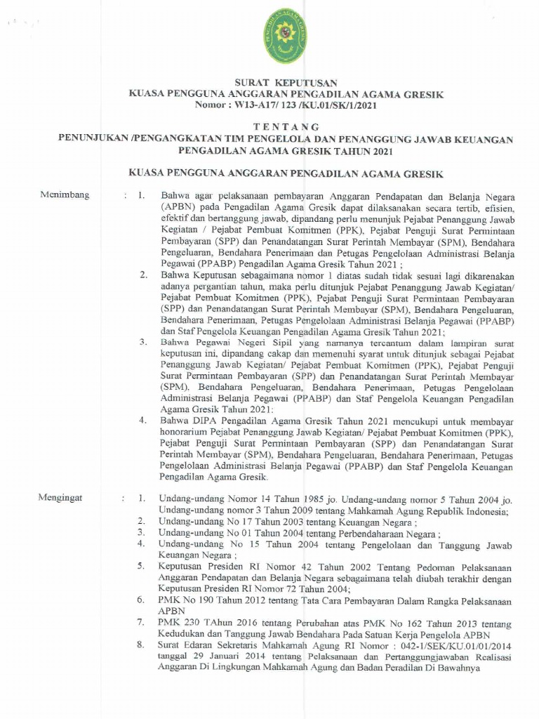 SK Penunjukan Pengangkatan Tim Pengelola Dan Penanggung Jawab Keuangan ...