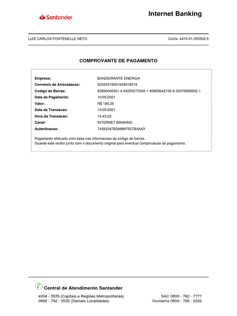 Internet Banking: Comprovante de Pagamento | PDF