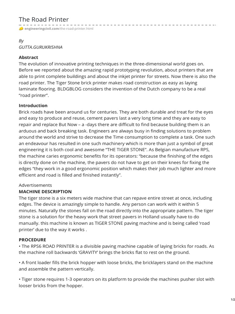 The Road Printer | PDF | Printer (Computing) | Brick