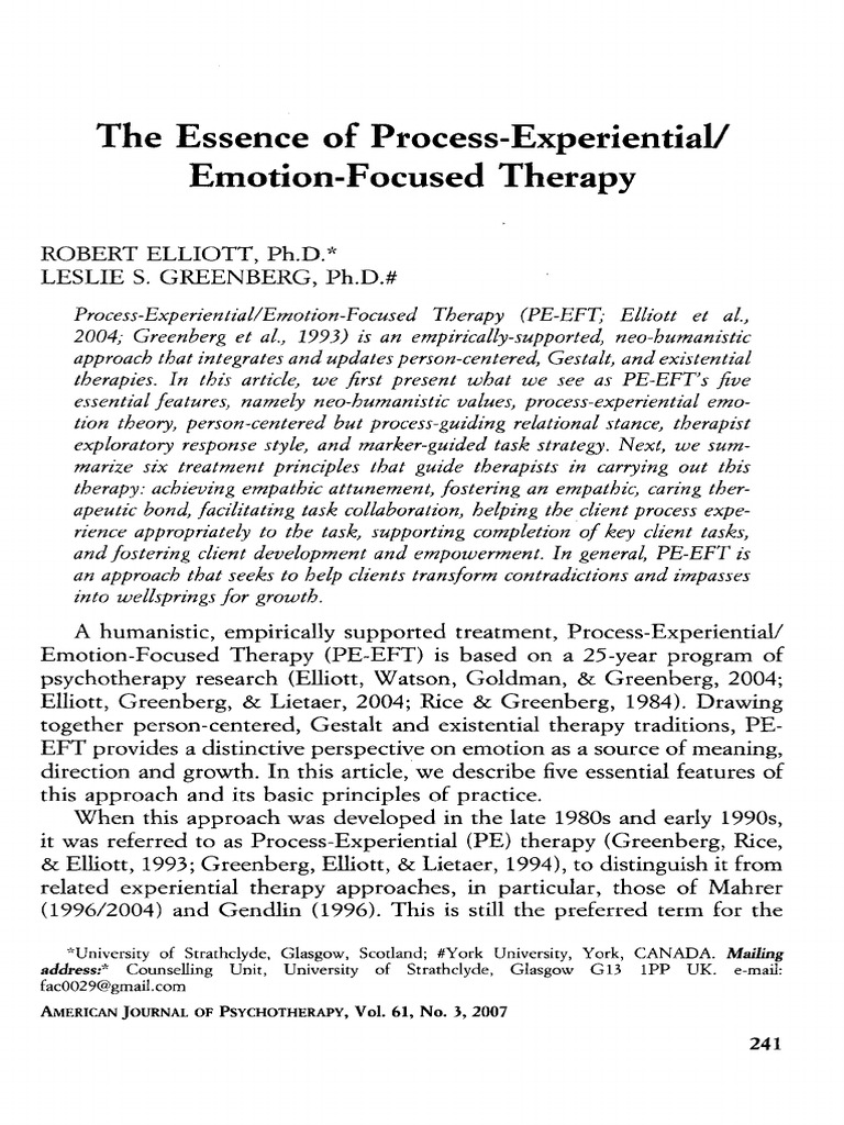 The Essence of Process Experiential-Emotional Focused Therapy | PDF ...