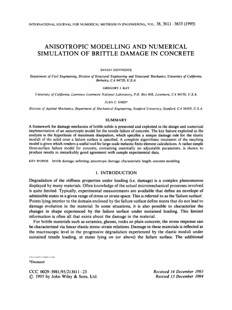Anisotropic Modelling and Numerical Simulation of Brittle Damage in Concrete | PDF | Stress ...