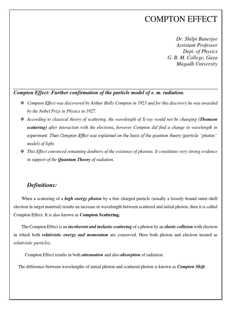 Dr. Shilpi Banerjee Compton Effect | PDF | Photon | Electronvolt