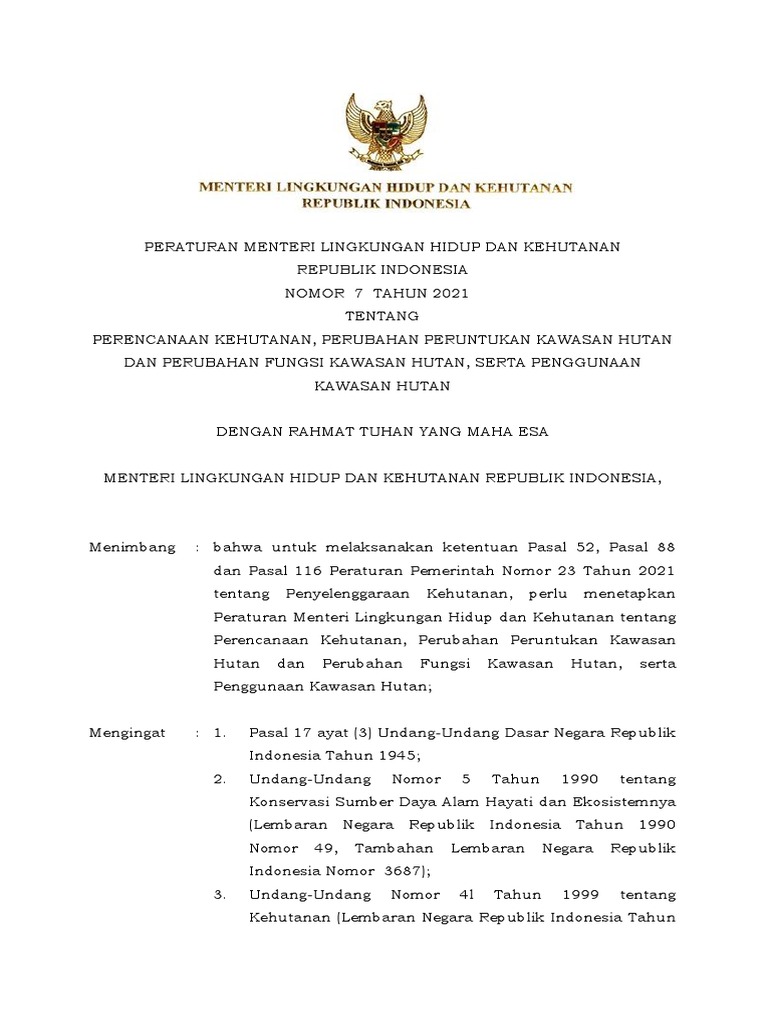 PERMEN LHK NO 07 THN 2021 TTG Perencanaan Kehutanan, Perubahan ... PERMEN LHK NO 07 THN 2021 TTG Perencanaan Kehutanan, Perubahan ...