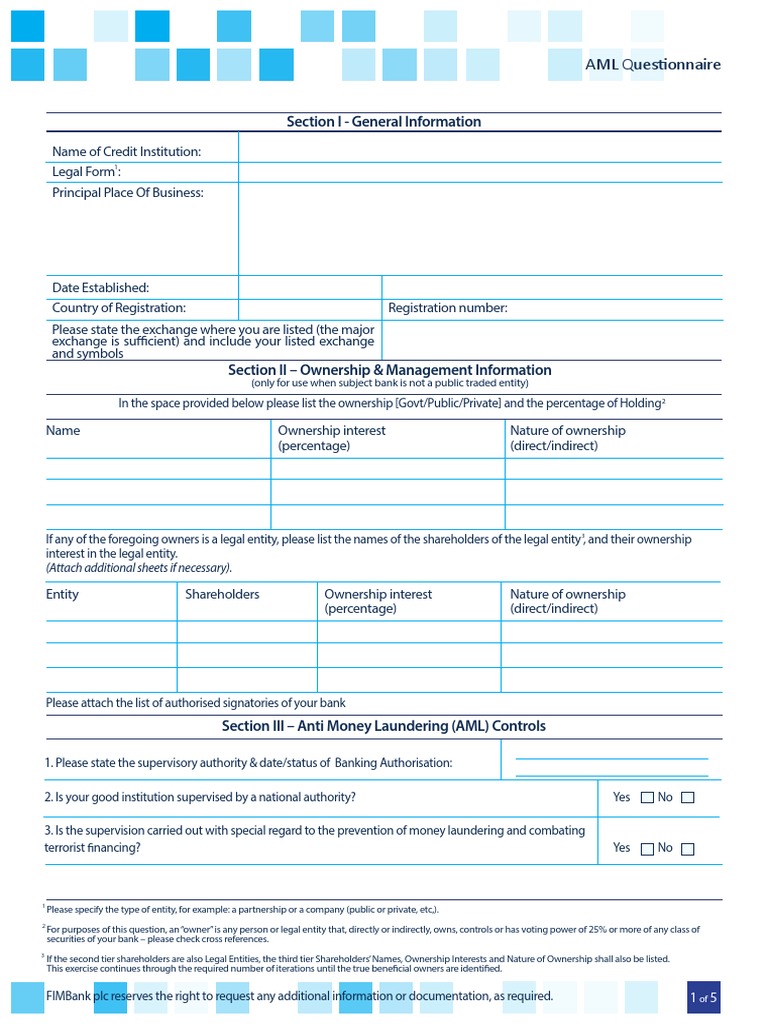 Section I - General Information: AML Questionnaire | Download Free PDF ...