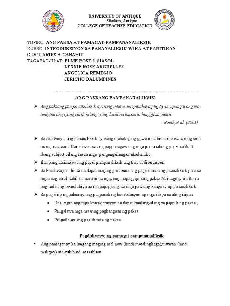 Ang Pamagat Pampananaliksik | PDF