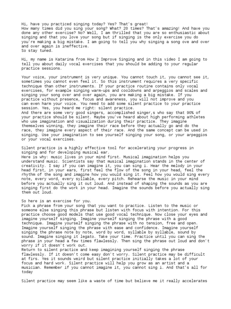 Daily Vocal Exercises - Silent Practice | PDF | Singing | Songs