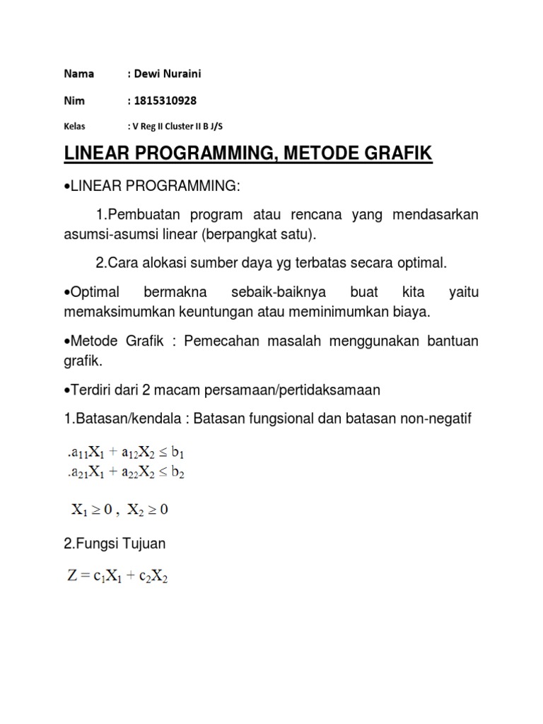Dewi Nuraini 1815310928 LINEAR PROGRAMMING Metode Grafik | PDF
