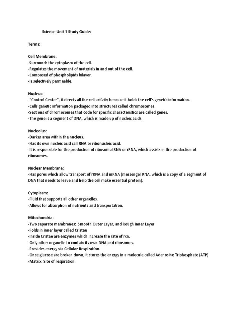Cell Biology Study Guide: Unit 1 | PDF | Cell (Biology) | Endoplasmic ...