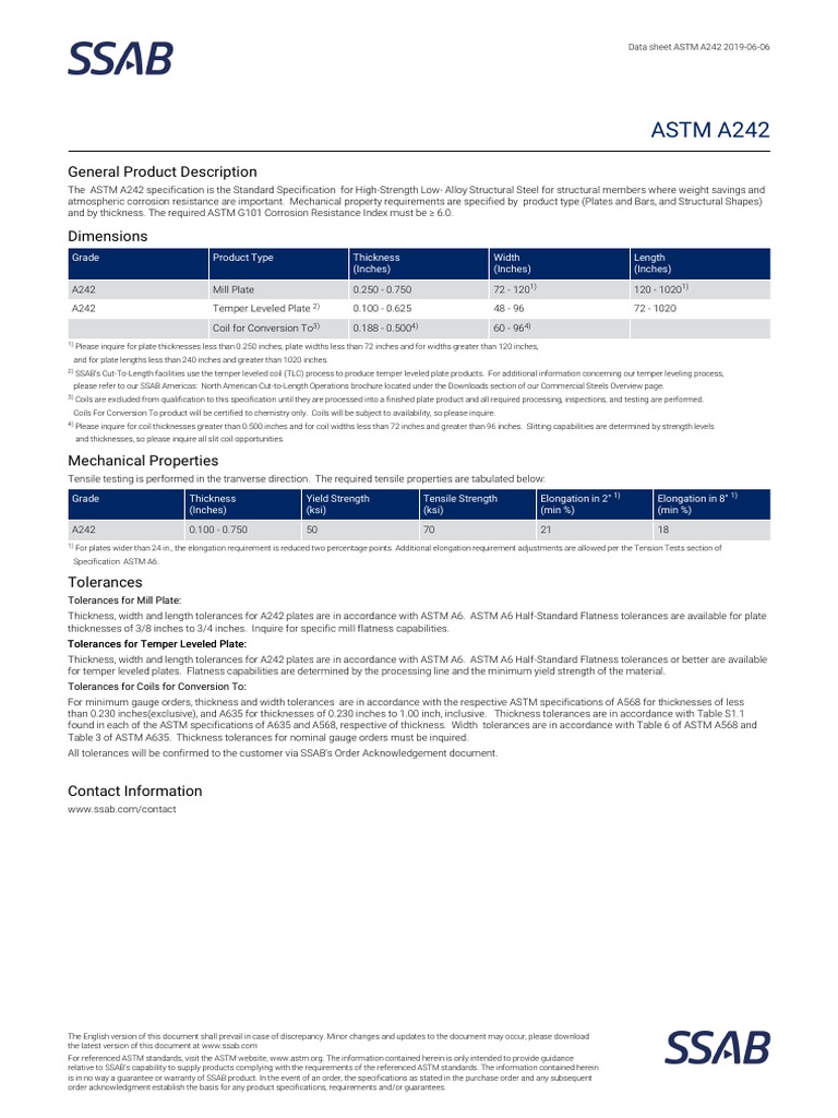 ASTM A242 High-Strength Steel Overview | PDF | Sheet Metal | Structural ...