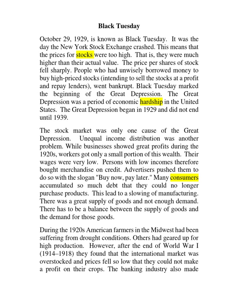 Black Tuesday: The 1929 Stock Crash | PDF | Wall Street Crash Of 1929 ...