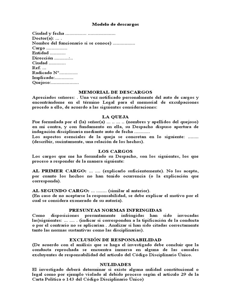 Modelo de Descargos | Descargar gratis PDF | Justicia | Crimen y violencia