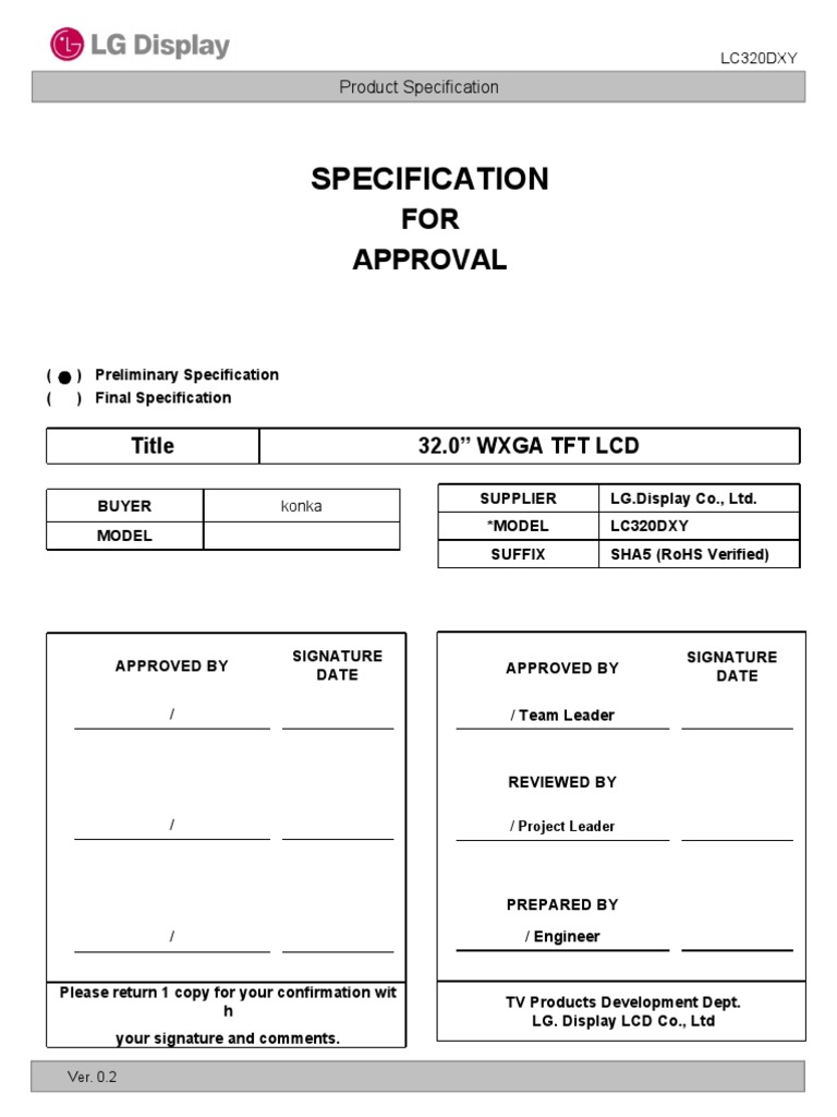 32" LCD TV Display Specs | PDF | Rgb Color Model | Electronics