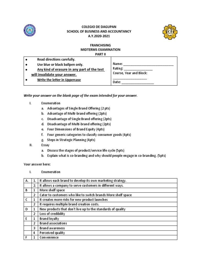 Erasure in Any Part of The Test Will Invalidate Your Answer | PDF ...