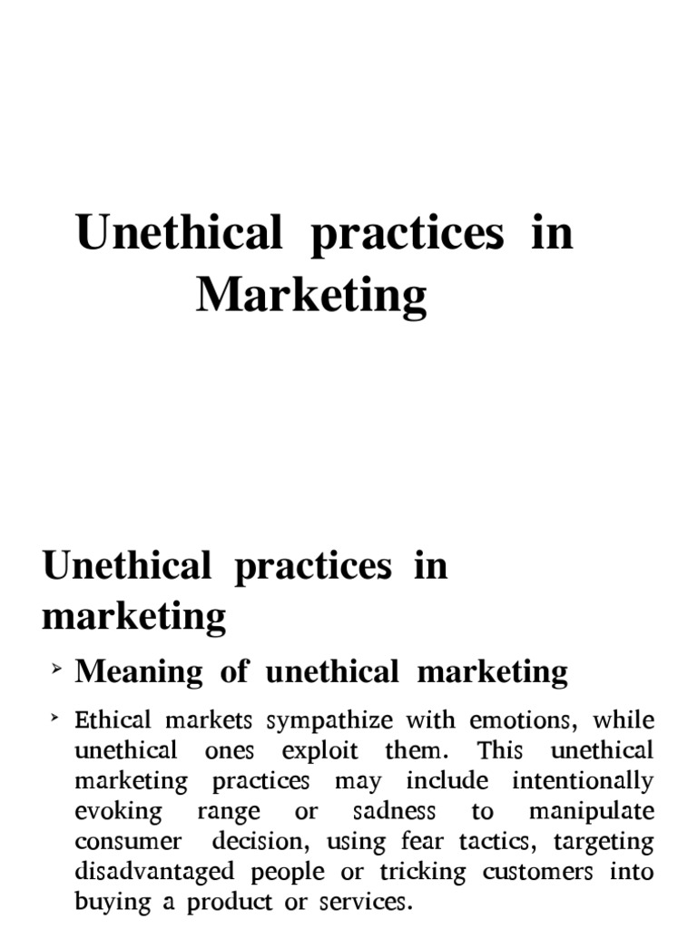 A Comprehensive Review of Unethical Practices in Marketing | PDF ...