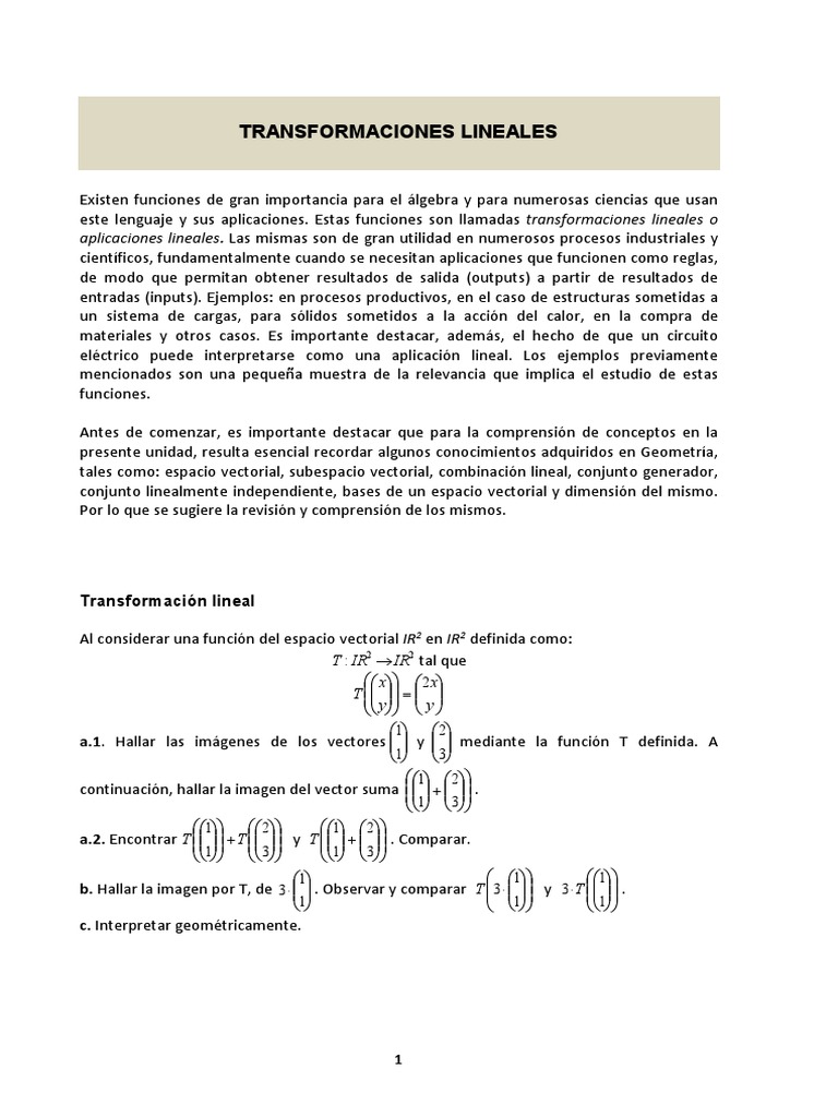 Transformaciones Lineales | PDF | Mapa lineal | Espacio vectorial