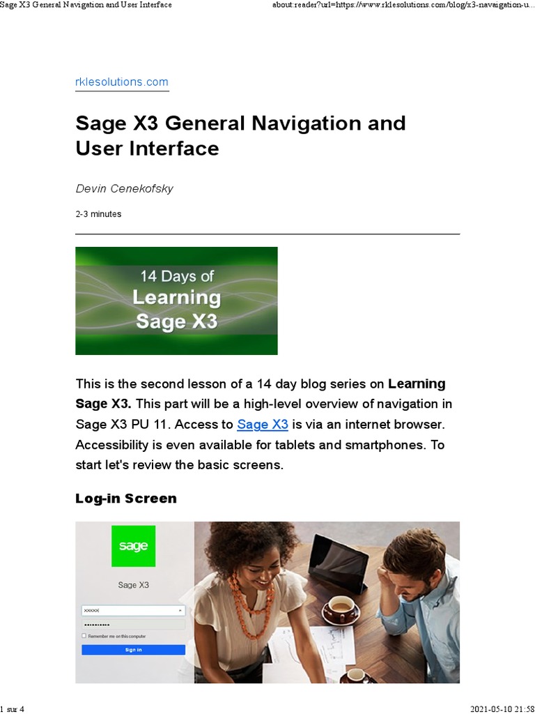Sage X3 General Navigation and User Interface: Devin Cenekofsky | Download Free PDF | Computer ...