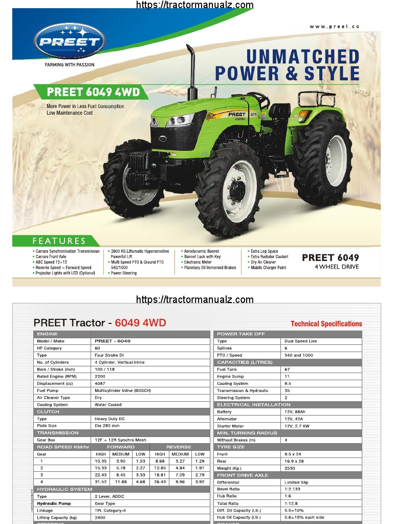 Preet 6049 4WD Tractor Spec | PDF