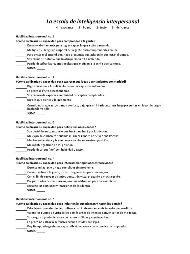 Test de Inteligencia Interpersonal | PDF | Inteligencia | Cociente de ...