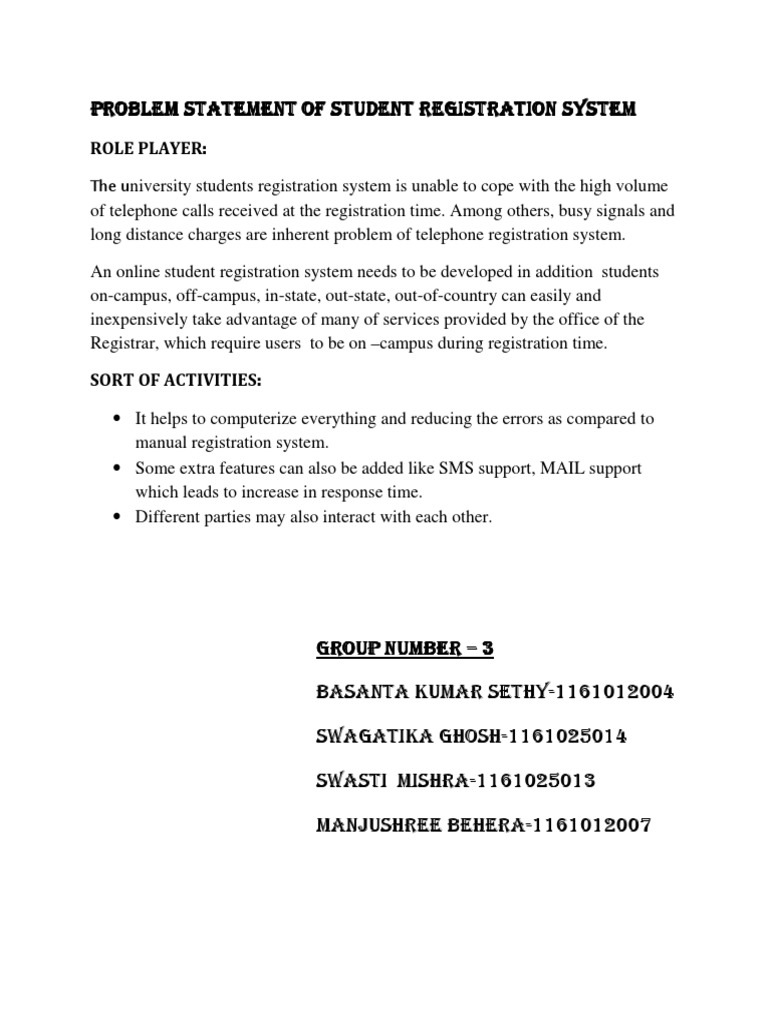 Problem Statement of Student Registration System | PDF